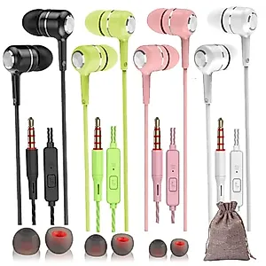 kolodosa Ear Buds for Laptop - 4 Pack Earphones with mic Wired Headphones and Microphone Sport Gym Running Workout Earbuds fits iPhone Android Kids Computer PL 3.5 Jack chromebook pc