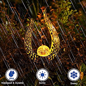VCOKEN Solar Stake Lights Outdoor Decorative - Garden Solar Lights, Flame Shape Bronze Solar Garden Light, Waterproof Crackle Glass Led Light for Pathway, Lawn, Yard Decor