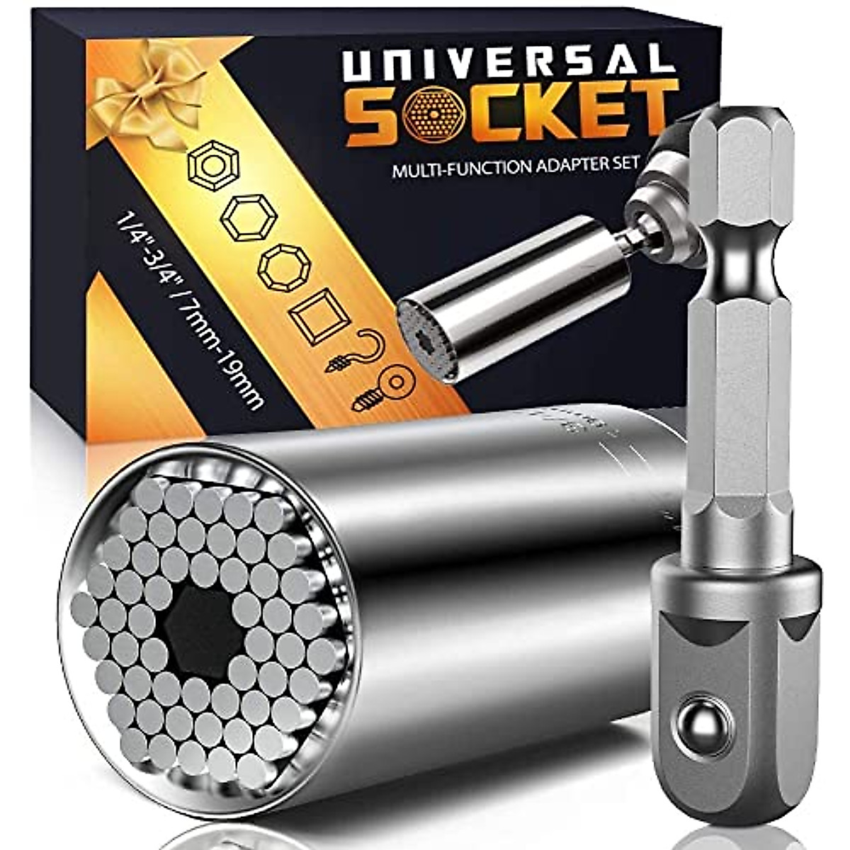 Super Universal Socket Tools Gifts for Men - Christmas Stocking Stuffers for Men Socket Set with Power Drill Adapter Grip Socket Cool Gadgets for Men Birthday Gifts for Dad Men Women Husband (7-19mm)