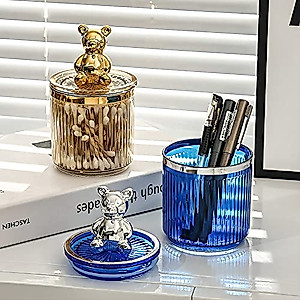 DASITON Bear Qtip Holder,Cotton Swab Holder,Bathroom Counter Organizer Containers Dispenser,for Cotton Rounds Pads Cotton Ball,Cotton Swab,Hair Clips,Ball Pad,tampon storage(Coffee