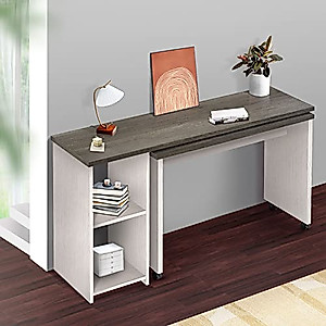 DOSLEEPS L Shaped Desk with Storage 360° Rotating Computer Desk, Modern Wood Entryway Console Table, Home Office Desk,Grey & White.