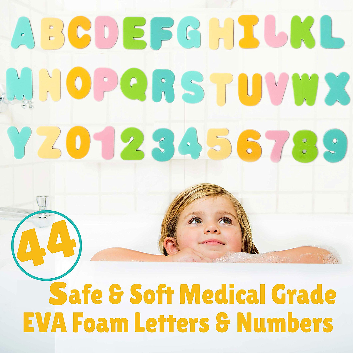 Tub Cubby Safe & Soft ABC 123 Foam Bath Letters & Numbers - Magically Stick On Wet Walls + Bonus Rubber Duck | Spell & Count Educational Alphabet Kids Bathtub Play Set - Extra 44 Pack