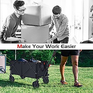 S AFSTAR Folding Wagon Cart, Collapsible Garden Wagon w/Adjustable Handle & Universal Wheels, Heavy Duty Folding Utility Cart for Agricultural Material Toy Grocery, Load Capacity up to 180Lbs (Black)