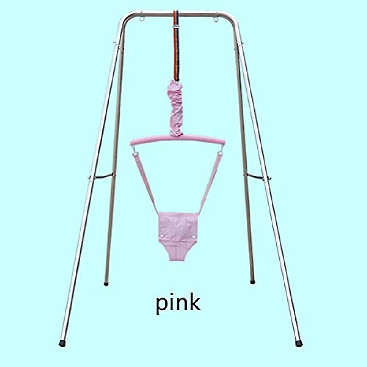 Shiker Baby Door Jumper, Length Adjustable Baby Hanging Swing Jump Bouncer, Portable Foldable Stand Scientific Saddle, Pink