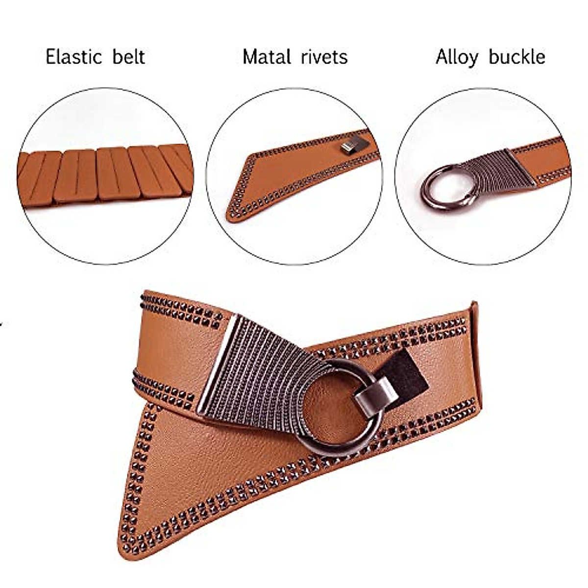 Women's Fashion Vintage Wide Waist Belt Elastic Stretch Cinch Belts With Interlock Buckle,Brown