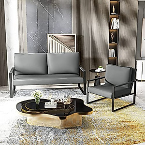 Lamerge Mid-Century Retro Modern Living Room Sofa Set with Loveseat and Seating Sofa Chair, Upholstered Couch and Accent Chair with Armrest, Living Room Set for Small Space, APT, Office (Grey)