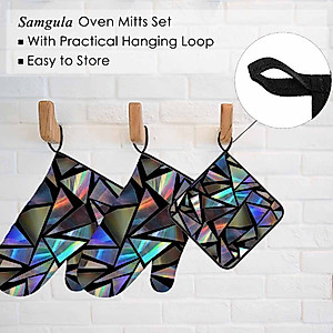 Samgula Iridescent Triangle Oven Mitts and Pot Holders Sets Gradient Stereoscopic Heat Resistant 3pcs for Cooking Baking BBQ