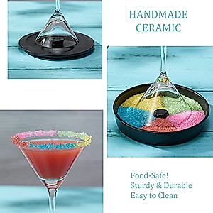 Margarita Salt Rimmer Set of 2 with Lids (Made of Ceramic) Home Bar Accessories Margarita Gift Bartender Kit, Salt Sugar Tajin Glass Rimmer for Cocktails, Black