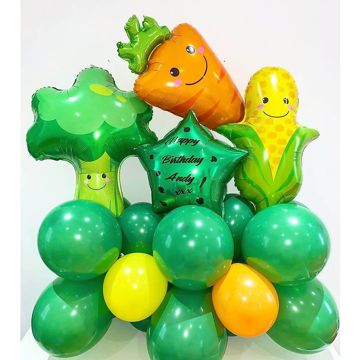 8 Pack Gaint Fruit Vegetable Foil Balloons Cute Helium Mylar Strawberry Grape Banana Orange Corn Carrot Tomato Broccoli Balloons for Theme Birthday Party Decorations Supplies
