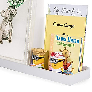 Wallniture Philly Nursery Bookshelf - Floating Book Shelves for Kids Room - 31 Inch Picture Ledge Book Tray Toy Storage Display White Set of 2