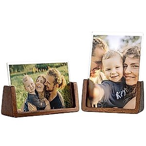 eletecpro Picture Frame 2 Pack, 4X6 Brown Picture Frames with Walnut Wood Base and High Definition Break Free Acrylic Glass Covers for Tabletop or Desktop Display, Horizontal & Vertical