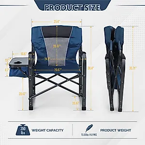 ALPHA CAMP Oversized Folding Director Chair Outdoor Heavy Duty Camping Chair with Side Table and Cooler Bag for Picnic, Hiking, Fishing, Supports 350LBS