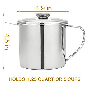 Bacon Grease Container Kitchen Cooking Oil Container Grease Container with Strainer Filter - Heat Resistant (1.25 Quart | 5 Cups)
