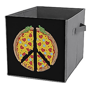 Peazza PU Leather Collapsible Storage Bins Canvas Cube Organizer Basket with Handles