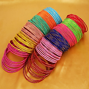 Touchstone "Colorful Bangle Collection Indian Bollywood Beautiful Hand Cut Edges Golden Sparkles 12 Matte Colors Designer Jewelry Bangle Bracelets. Set Of 144.For Women.