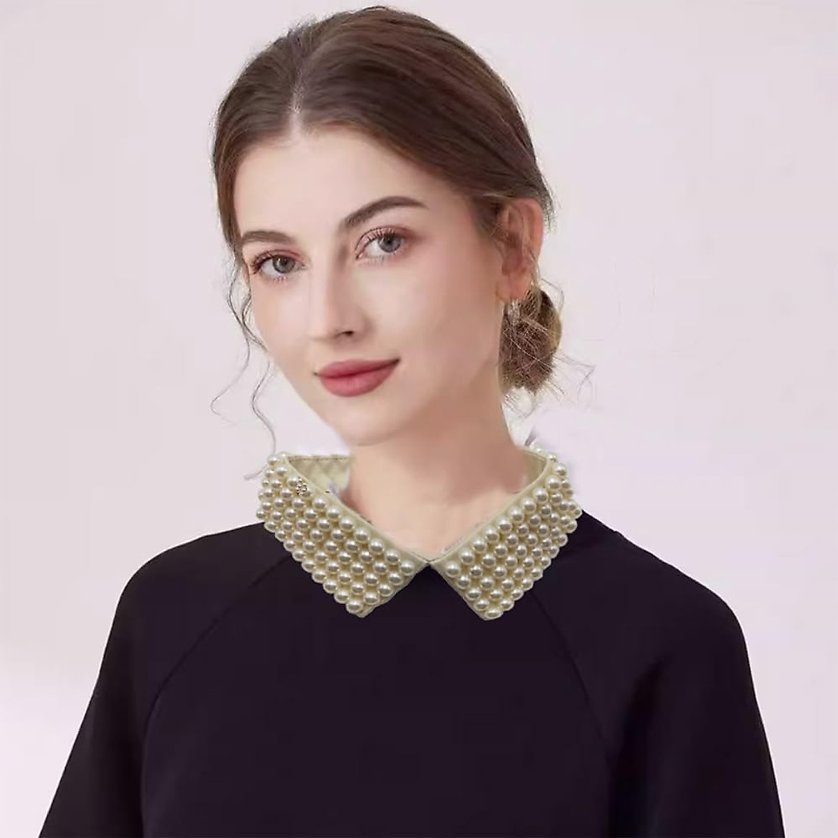 Zthread Vintage Beaded Collar Necklace Handmade Faux Pearl Collar Woman Fashion False Collar Necklace (Ivory+Extend Chain)