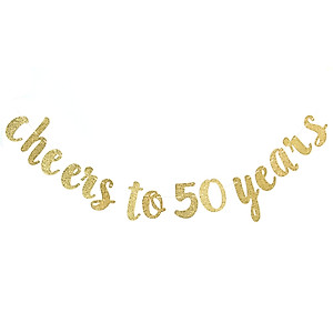 Cheers to 50 Years Banner - Happy 50th Birthday Party Decorations - 50th Wedding Anniversary Decorations-Gold