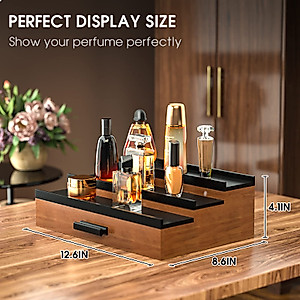 Sephyroth Cologne Organizer for Men 3 Tier of Elevated Cologne Display Shelf with Drawer Storage Perfume Organization and Storage Display Risers,Great Gift for Man(Walnut Black)