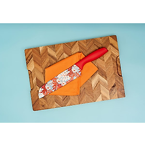 DURA LIVING Santoku Knife - 7 Inch Nonstick Stainless Steel Ultra Sharp Blade, With Ergonomic Comfort Grip Handle Asian Chef's Knife, With Matching Sheath, Red