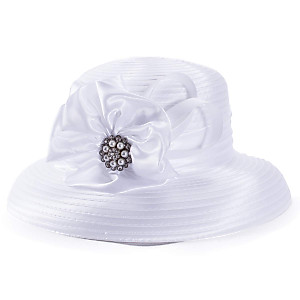 Lawliet Women Satin Ribbon Dress Church Couture Bridal Wedding Occasion Hat A585 (White)
