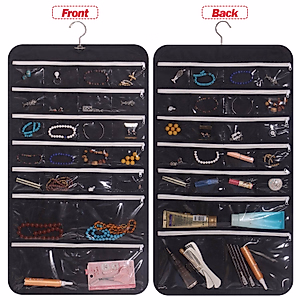 DIOMMELL Hanging Jewelry Organizer 47 Pockets with Zipper for Earrings Necklace Bracelet Ring Accessory Display Storage Bag Travel Holder Box