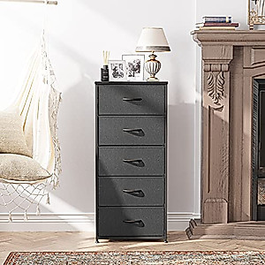 BANTI Dresser for Bedroom, Tall Kids Fabric Vertical Dresser with 5 Drawers, Storage Tower Organizer Unit for Closet, Living Room, Bedroom, Hallway, Steel Frame Wood Top, Black Grey