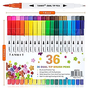 Dual Brush Marker Pens for Coloring Books, Tanmit Fine Tip Coloring Marker & Brush Pen Set for Journaling Note Taking Writing Planning Art Project