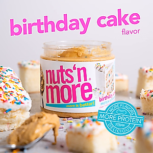 Nuts ‘N More Birthday Cake Peanut Butter Spread, Added Protein All Natural Snack, Low Carb, Low Sugar, Gluten Free, Non-GMO, High Protein Flavored Nut Butter (15 oz Jar)