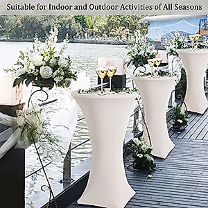 4 Pack 32x43 Inch Cocktail Table Cover Spandex Stretch Square Corners Tablecloth, White Cocktail Round Table Cloth, Fitted High Top Table for Bar, Weddings, Birthday, Banquet, Outdoor Party (White)