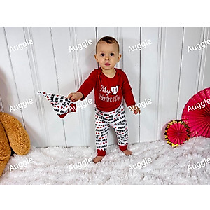Auggle Baby Boys Girls My First Valentine's Day Romper Infant Long Sleeve Cute Outfit Clothes Set (Red, 3-6 Months)