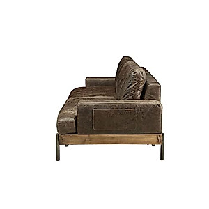 ACME Sofa Oak & Distress Chocolate Top Grain Leather
