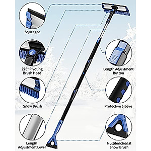 JOYTUTUS 61.3″ Ice Scraper and Long Handle Snow Brush, 270° Pivoting Extendable Snow Scraper Brush for Car Windshield, Telescoping Ice Scraper Foam Grip, Snow Remover for Cars, Trucks, SUV (Xmas Bag)