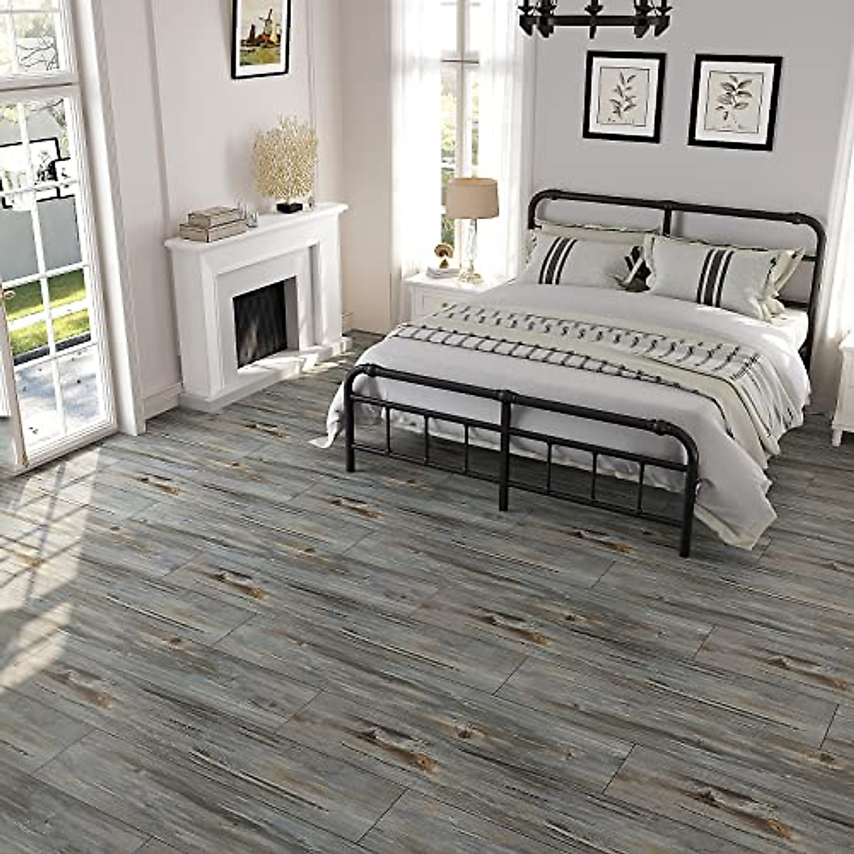 VEELIKE 12-Pack 6''x36'' Blue Reclaimed Wood Vinyl Flooring Peel and Stick Waterproof Wood Look Vinyl Plank Flooring Self Adhesive Renter Friendly Floor Stickers for Bathroom Bedroom Kitchen Basement