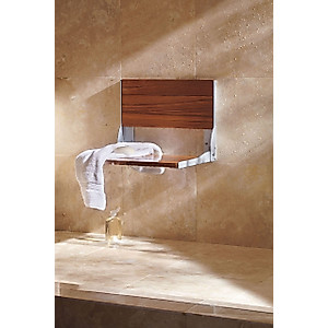 Moen Bath Safety Furniture Wood Home Care Teak Wood Aluminum Folding Shower Seat, Wall Mounted Shower Bench, DN7110