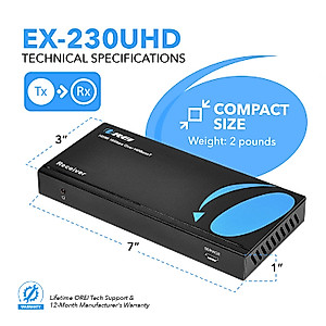 OREI 4K 60hz HDMI over Ethernet Extender HDBaseT, Balun Full 18Gbps 4:4:4 Over CAT 5/6/7 Ethernet Cable - IR Signal - 230 Ft @ 4K 60hz Power over Cable
