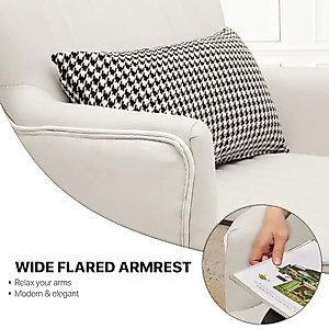 MoNiBloom Accent Chair Modern Armchair Single Sofa Chair with Lumbar Pillow, Mid Century Modern Comfortable Leatheraire Reading Chair for Living Room Bedroom, Metal Legs Back Club Arm Chair, White