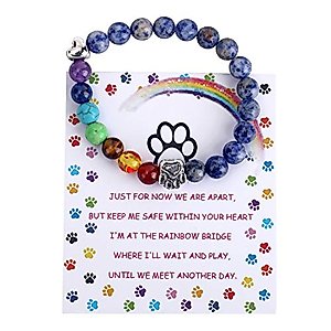 Pet Memorial Gifts,Rainbow Bridge Bracelet for Beloved Dog Cat,8MM Mixed Color Bead 7 Chakra Pet Memorial Bracelet for Women Men Who Loss of Pets,Pet Sympathy Gift
