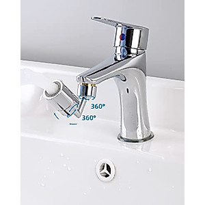 Hibbent Faucet Aerator, 720° Swivel Big Angle Spray Aerator, Solid Brass Dual Function Kitchen Sink Faucet Aerator, Bathroom Faucet Mounted for Face Washing, Gargle and Eye Flush, Chrome