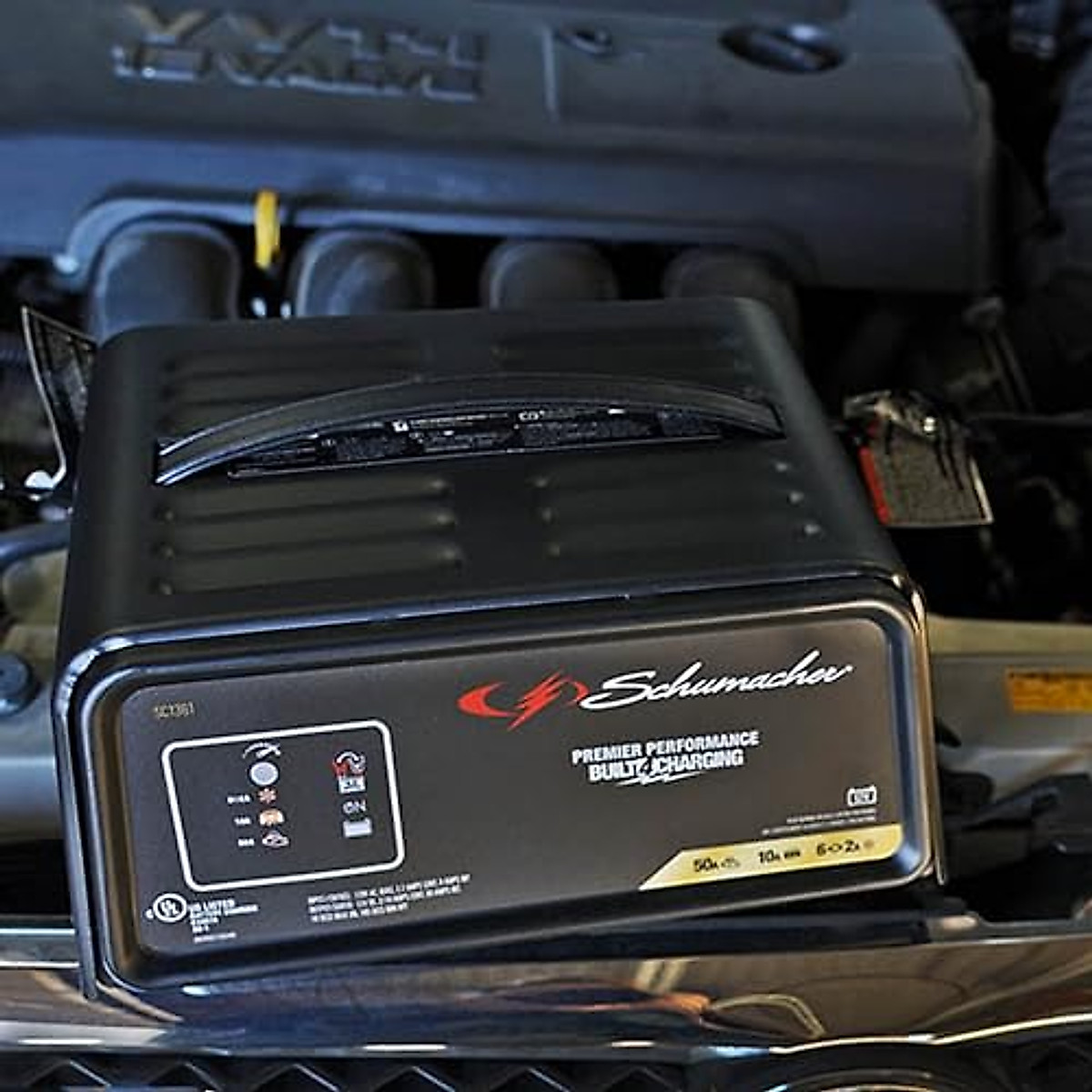 Schumacher SC1361 Fully Automatic Jump Starter and Battery Charger for Motorcycle, Power Sport, Lawn Tractor, Car, SUV, Truck, and Boat Batteries, 50 Cranking Amps, 12 Volts, Black, 1 unit