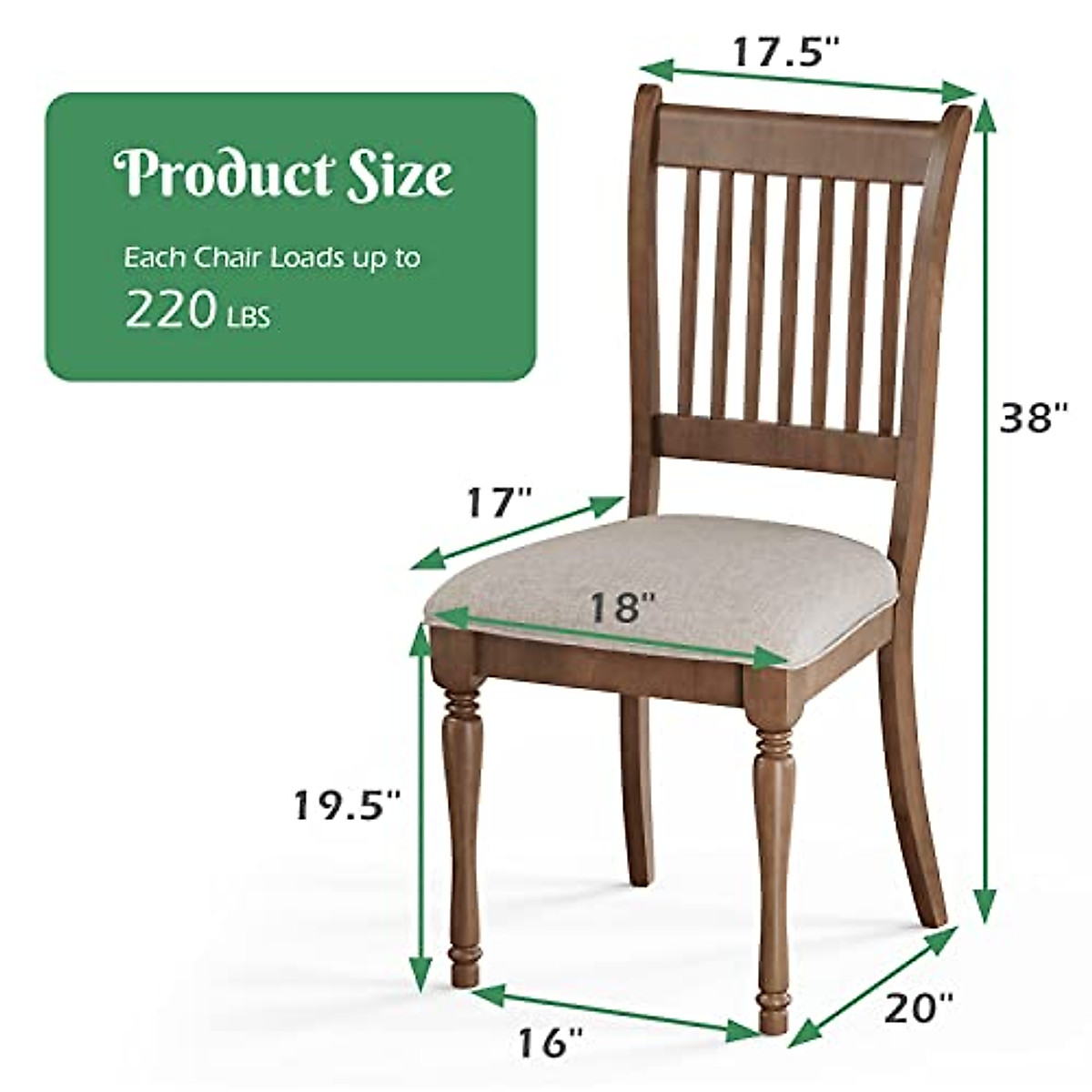 Giantex Set of 4 Wood Dining Chairs, Upholstered Farmhouse Dining Chairs with Rubber Wood Legs, Padded Cushion, High Back, Armless Wooden Dining Chairs for Kitchen, Dining Room, Brown