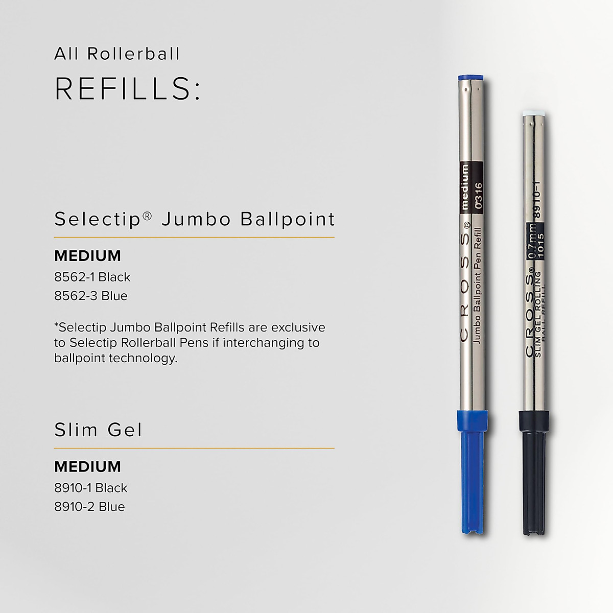 Cross Selectip Gel Rollerball Pen Refill - Blue - Dual Pack