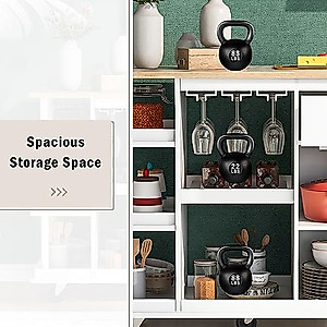 Kitchen Island Cart on Wheels with Storage Drawers, Multipurpose Kitchen Cart Cabinet with Side Storage Shelves and Wine Rack Kitchen Island with Rubber Wood Top for Dining Room, Home, Bar, White