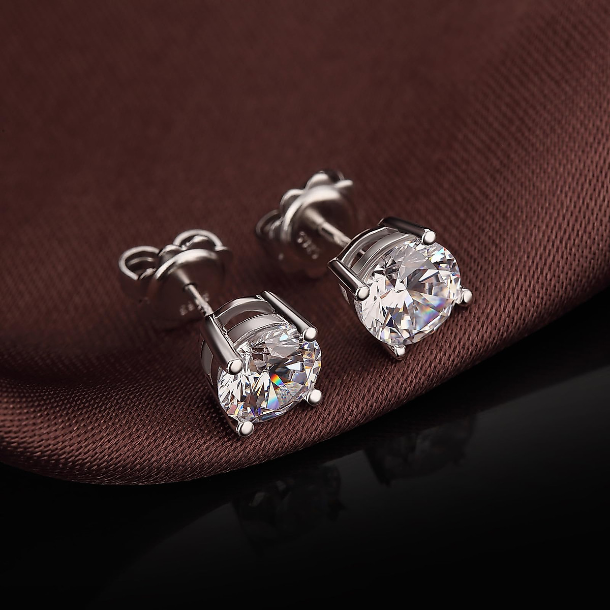 Silver CZ Studs Diamond Studs Sterling Silver Round Cut Cubic Zirconia Earrings Cubic Zirconium Earrings Cubic Zirconia Studs 8mm Diamond Earring Studs CZ Earring Studs for Women