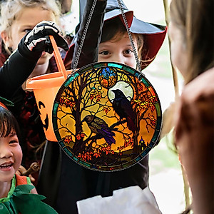 MATIHAY Crows Stained Acrylic Window Hanging - Crow Raven Wall Decor for Bird Lovers, Halloween Fall Christmas Decor for Home, Cafe (Crows,L)