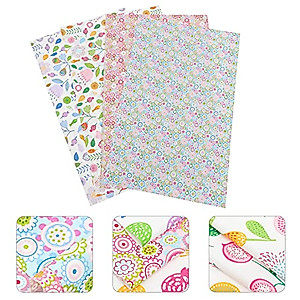 Ciieeo 4 Sheets of Floral Cotton Fabric Flowers Quilting Cloth Spring Square Patchwork DIY Crafts Strip Bundle Farmhouse Fabric Scrap Charm Packs Sewing Supplies for Home