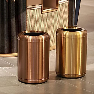 LEASYLIFE 10 L/2.6Gallon,Brass Stainless Steel Trash can,Open Top Wastebasket Bin, Brass Garbage Can for Bathroom,Living Room,Office,Kitchen,Bedroom,Hotel (Gold)