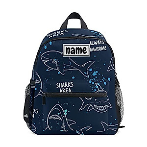 Glaphy Custom Kid's Name Backpack, Cartoon Sharks Cute Toddler Backpack for Daycare Travel Personalized Name Preschool Bookbag for Boys Girls