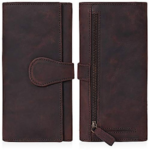 ESTALON Leather Wallets for Women - RFID Blocking Checkbook Wallet with 11 Card Slots (Brown Hunter, 7.6X4X0.8)