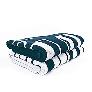 SUPERIOR 100% Egyptian Cotton, 450 GSM, Yacht Club Oversized Beach Towel (Set of 2) 34”x 64”, 2-Ply, High Absorbency Nautical Striped Anchor Pattern