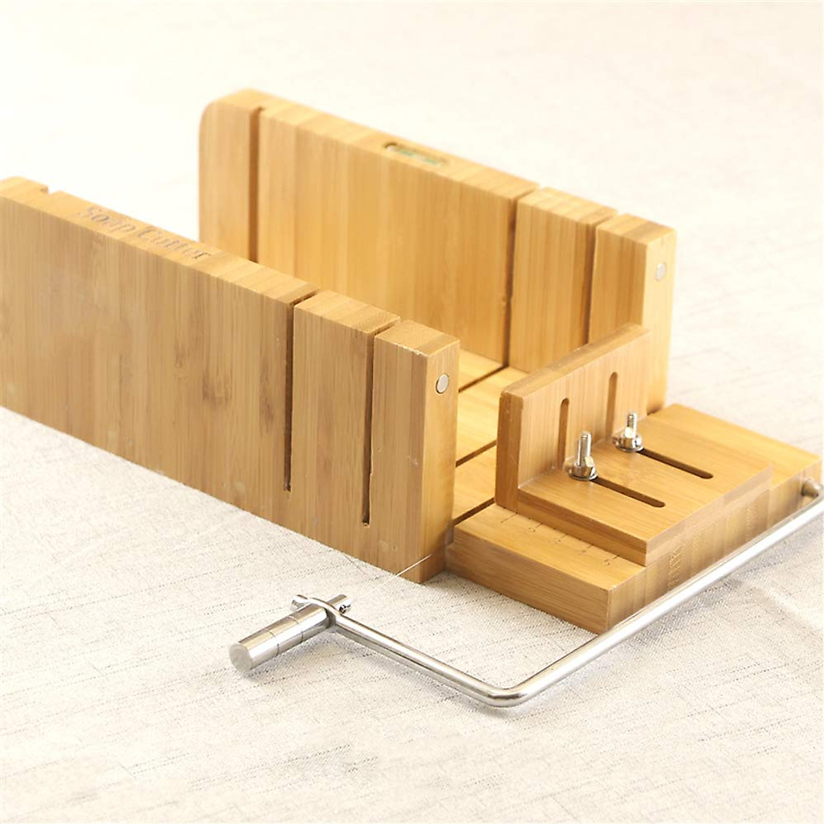 Pure Vie Multi-function Practical Adjustable Bamboo Soap Making Kit + Stainless Steel Beveler Planer Wire Slicer for Making Loaf Soap Cheese DIY Cutting Making -Handmade Craft Soap Making Kitchen Tool